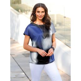WITT Damen Schlupfbluse mit elastischem Saum, royalblau-schwarz-bedruckt, Gr&ouml;&szlig;e 40