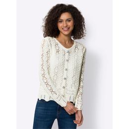 Heine Damen Ajourstrickjacke, Natur, Gr. 36, Strickjacken, Material: Baumwolle