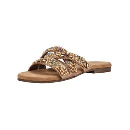 Pantolette Lazamani "Lazamani Pantoletten Leder/Textil", Damen, Gr. 37, braun (beige), Leder, Textil, Schuhe Pantolette