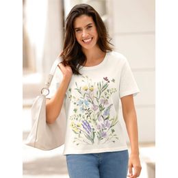 Print-Shirt Inspirationen "Shirt", Damen, Gr. 38, beige (ecru, bedruckt), 100% Baumwolle, bedruckt, gebl&uuml;mt, gemustert, mehrfarbig, Rundhals, Shirts