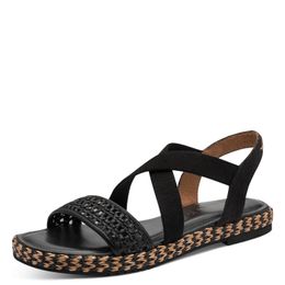 Riemchensandale Tamaris, Damen, Gr. 37, schwarz, Leder, Lederimitat, Textil, bestickt, Basic, Schuhe Riemchensandale, Sommerschuh, Sandalette mit bestickter Sohle