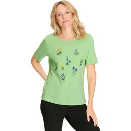 Damen Kurzarmshirt mit Wiesenblumen-Druck reseda, Gr&ouml;&szlig;e 38