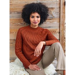 Strickpullover Heine "Pullover", Damen, Gr. 38, rot (rostrot), 50% Baumwolle, 50% Polyacryl, unifarben, Pullover Strickpullover