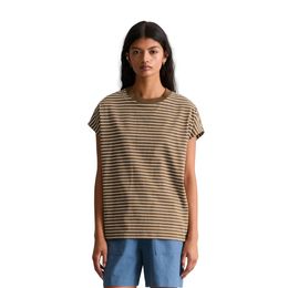 Marc O'Polo T-Shirt MARC O'POLO DENIM "aus Baumwoll-Single-Jersey", Damen, Gr. XXS, medium braun, Obermaterial: 100% Baumwolle, gestreift, Basic, relaxed fit, Rundhals, normaler Saum, Shirts T-Shirt