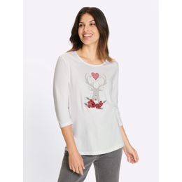 3/4-Arm-Shirt Classic Basics "3/4-Arm-Shirt", Damen, Gr. 52, wei&szlig;, rot, bedruckt, 100% Baumwolle, bedruckt, gemustert, mehrfarbig, Rundhals, Shirts 3/4-Arm-Shirt
