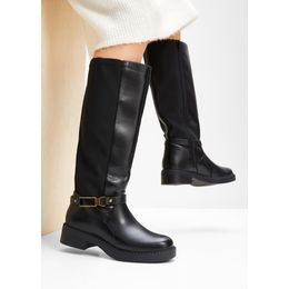bonprix Weitschaftstiefel, schwarz, Gr.38, Bequemer Weitschaftstiefel mit gepolsterter Innensohle, aus Vegan