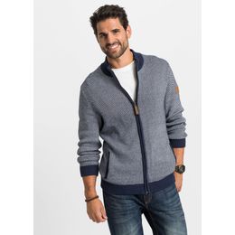 bonprix Grobstrickjacke aus reiner Baumwolle, blau, Gr.60/62 (XXL), Kernige Strickjacke mit unifarbenen Details, aus 100% Baumwolle
