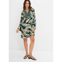 bonprix Tunika-Kleid aus flie&szlig;endem Viskose-Mix, gr&uuml;n, Gr.42, sommerliches Tunika-Kleid aus flie&szlig;endem Viskose-Mix mit Stickerei am Ausschnitt vorne, aus Viskose