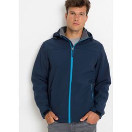 bonprix Wasserabweisende Softshelljacke, blau, Gr.58, Wind- und wasserabweisende Softshelljacke in stretchiger, atmungsaktiver Qualit&auml;t. Kapuze und zwei seitlichen Eingrifftaschen mit Rei&szlig;berschluss, aus Softshell