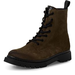 Schn&uuml;rstiefelette Tamaris, Damen, Gr. 36, khaki, Veloursleder, unifarben, Schuhe Schn&uuml;rstiefelette, Blockabsatz, Schn&uuml;rboots, Herbstschuh mit Ziern&auml;hten