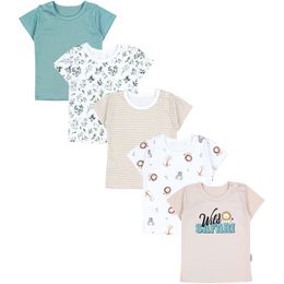 T-Shirt TUPTAM "Shirt Baby Kurzarm T-Shirt 5er Set", M&auml;dchen, Gr. 80, gr&uuml;n (tiersafari bl&auml;tter salbei beige streifen), Obermaterial: 100% Baumwolle CO., Shirts T-Shirt