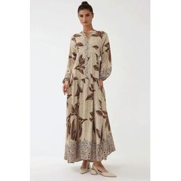 Bedrucktes Langarm-Viskose-Maxi-Kleid