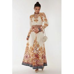 Bedrucktes A-Linien-Maxikleid mit G&uuml;rtel