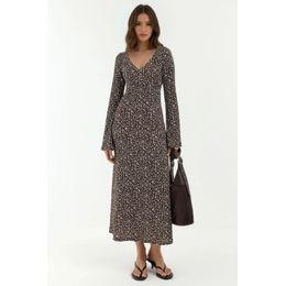 Elegantes Blumentop mit V-Ausschnitt im Bodycon-Stil maxi Kleid