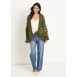 Khakifarbene Strickjacke mit Hohlkehle