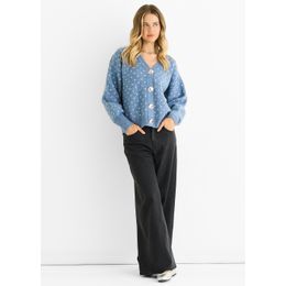 Denim-Punktdruck-Knopf-Cardigan-Look Pullover