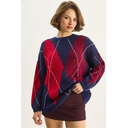 Oversized Pullover mit diamantf&ouml;rmigem Druck