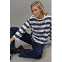 Gestreiftes Rundhals Langarm-T-Shirt