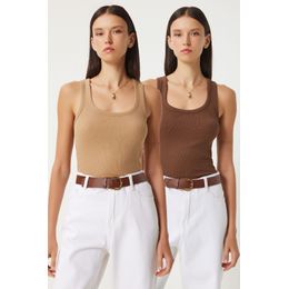 Fitted U-Hals Gestricktes 2er-Pack Tanktop