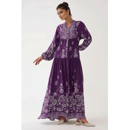 Bedrucktes Langarm-Viskose-Maxi-Kleid