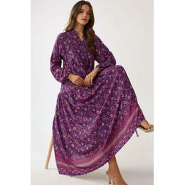 Bedrucktes V-Ausschnitt Maxikleid mit Kn&ouml;pfen