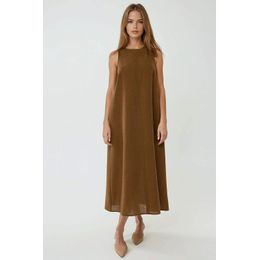 Leinen-Optik &Auml;rmelloses Kleid mit Rundhalsausschnitt in Midi-L&auml;nge