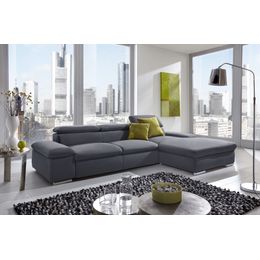 Sit & More Ecksofa SIT & MORE "Valantine L-Form, B: 286 cm", grau (dunkelgrau), B:286cm H:73cm T:174cm, 100% Polyester;Luxus-Kunstleder/Struktur (88% Polyester, 12% Polyamid), Sofas, Ecksofa, mit Arm- & Kopfteilverstellung, optional mit Bettfunktion