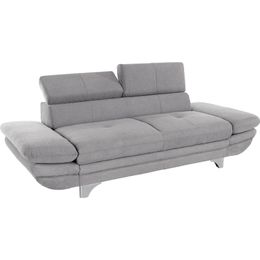 Polstergarnitur COTTA "Enterprise", grau, B:214cm, Sitzm&ouml;bel-Sets, Set bestehend aus: 2-Sitzer mit Kopfteilverstellung & Hocker