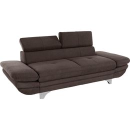 Polstergarnitur COTTA "Enterprise", braun (espresso), B:214cm, Sitzm&ouml;bel-Sets, Set bestehend aus: 2-Sitzer mit Kopfteilverstellung & Hocker