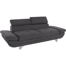 Polstergarnitur COTTA "Enterprise", grau, Struktur fein,mit Kopfteilverstellung,mit Armteilverstellung, Sitzm&ouml;bel-Sets, Set bestehend aus 2,5-Sitzer mit Arm- & Kopfteilverstellung & Hocker