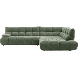 Ecksofa Home Affaire "Graceland, mit klappbarer Armlehne, Breite 324 cm", gr&uuml;n (oliv), B:324cm H:85cm T:211cm, 95% Polyester, 5% Nylon, Sofas, Ecksofa, mit eleganter Steppung, Rundumbezug & weicher Polsterung