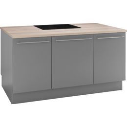 K&uuml;cheninsel Optifit "Bern", grau (k&uuml;che: grau, korpus: basaltgrau, arbeitsplatte: akaziefarben), B:160cm T:95cm, Komplettk&uuml;chen-Sets, Stellbreite 160x95 cm mit h&ouml;henverstellbaren F&uuml;&szlig;en, mit Metallgriffen