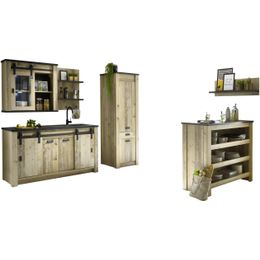 K&uuml;che Home Affaire "Sherwood", braun (k&uuml;che: natur, korpus: old style hell, arbeitsplatte: anthrazit), B:240cm T:64cm, Komplettk&uuml;chen-Sets, Breite 240 cm, ohne E-Ger&auml;te