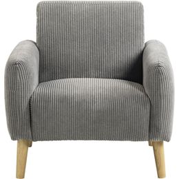 Sessel "Moby", grau, B:83cm H:83cm T:75cm, ATLANTIC HOME COLLECTION, Sessel, Sessel, mit Federkern, kleiner Tasche und in modernem Cordbezug