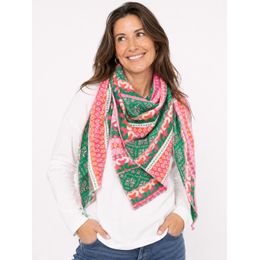 Dreieckstuch Zwillingsherz "Maralda", Damen, gr&uuml;n pink orange, Strick, Materialmix, Modet&uuml;cher, farbenfrohes Muster, w&auml;rmend, Strick