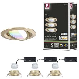 Paulmann LED Einbauleuchte "LED Einbauleuchte Nova Coin rund 84mm 50", gold (goldfarben), 3, &Oslash; 8,4cm, 3 Stk., Leuchten, Memoryfunktion, Farbwechsler, Farbsteuerung, Dimmer, Smart Home