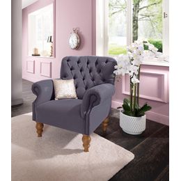 Sessel Home Affaire "Lord", lila, B:86cm H:93cm T:84cm, Luxus-Microfaser Lederoptik (100% Polyester);Struktur fein (100% Polyester), Sessel, Sessel, mit echter Chesterfield-Knopfheftung und Ziern&auml;geln