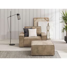 Sessel Home Affaire "SHERWOOD", beige, B:120cm H:85cm T:166cm, 100% Polyester, Sessel, Sessel, Loveseat und Hocker im Set, passend zur Polster-Serie SHERWOOD