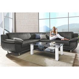 Ecksofa Trendmanufaktur "Rondo wahlweise mit Schlaffunktion, bequeme Armlehnen", grau (anthrazit, grau), B:267cm H:85cm T:247cm, Microfaser PRIMABELLE (100% Polyester);Kunstleder SOFTLUX;Struktur (54% Polyacryl, 46% Polyester);NaturLEDER (echtes Rindsleder) in Sitz und R&uuml;cken, Korpus Kunstleder SOFTLUX, Sofas, Ecksofa, L-Form, wahlw.mit Federkern, F&uuml;&szlig;e chromfarben, Unser Dauertiefpreis