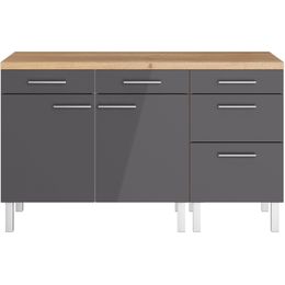 Pantryk&uuml;che Optifit "Lilly", schwarz (k&uuml;che: grau, front: anthrazit lackiert, korpus: wildeichefarben, arbeitsplatte: wildeichefarben), B:150cm H:90cm T:60cm, Komplettk&uuml;chen-Sets, Breite 150 cm