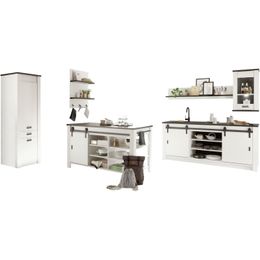 K&uuml;che Home Affaire "Sherwood", wei&szlig; (k&uuml;che: wei&szlig;, korpus: pinie wei&szlig;, arbeitsplatte: anthrazit), B:280cm T:64cm, Komplettk&uuml;chen-Sets, Breite 280 cm, ohne E-Ger&auml;te
