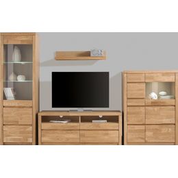 Wohnwand OTTO HOME "Silkeborg: 4-teilig, Breite: 290cm, Griffmulden, Fronten Massivholz", braun (eiche teilmassiv), Holzwerkstoff eichefarben (Korpus) / Massivholz Eiche (Front), Holz teilmassiv, Kastenm&ouml;bel-Sets, Wohnwand, teilmassives Holz