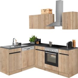 K&uuml;chenzeile Optifit "Roth", beige (k&uuml;che: natur, front: wildeiche, korpus: wildeichefarben, arbeitsplatte: anthrazit), B:210cm T:60cm, Komplettk&uuml;chen-Sets, K&uuml;chenzeile, Stellma&szlig;e 210x175 cm,wahlweise mit E-Ger&auml;ten, Push-to-Open-Funktion