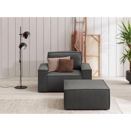 Sessel Home Affaire "SHERWOOD", grau (anthrazit), B:120cm H:85cm T:166cm, 100% Polyester, Sessel, Sessel, Loveseat und Hocker im Set, passend zur Polster-Serie SHERWOOD