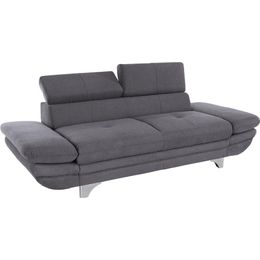 Polstergarnitur COTTA "Enterprise", grau (stone), B:214cm, Sitzm&ouml;bel-Sets, Set bestehend aus: 2-Sitzer mit Kopfteilverstellung & Hocker