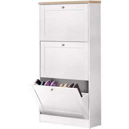 Schuhschrank OTTO HOME "Heide", wei&szlig; (wei&szlig;, eichefarben), Schr&auml;nke, Schuhschrank, Breite 70 cm, mit 3 Klappen und Facettenfront, H&ouml;he ca. 130 cm