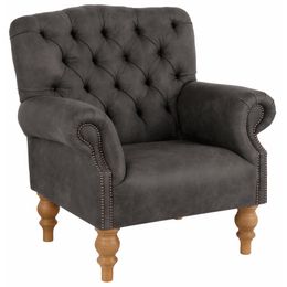 Sessel Home Affaire "Lord", grau (anthrazit), B:86cm H:93cm T:84cm, Luxus-Microfaser Lederoptik (100% Polyester);Struktur fein (100% Polyester), Sessel, Sessel, mit echter Chesterfield-Knopfheftung und Ziern&auml;geln