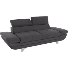 Polstergarnitur COTTA "Enterprise", grau, B:214cm, Sitzm&ouml;bel-Sets, Set bestehend aus: 2-Sitzer mit Kopfteilverstellung & Hocker