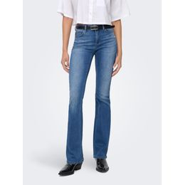 Bootcut-Jeans Only "ONLBLUSH MID WAIST FLARED DNM BOX", Damen, Gr. M (38), L&auml;nge 30, medium blau denim, Denim/Jeans, Obermaterial: 92% Baumwolle, 6% Elastomultiester, 2% Elasthan, unifarben, Jeans