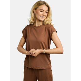 Kurzarmhemd LIBERT&Eacute; ESSENTIEL "Libert&eacute; Essentiel T-shirt ALMA", Damen, Gr. M/L, milk chocolate, Obermaterial: 90% Polyester, 10% Elasthan, Hemden